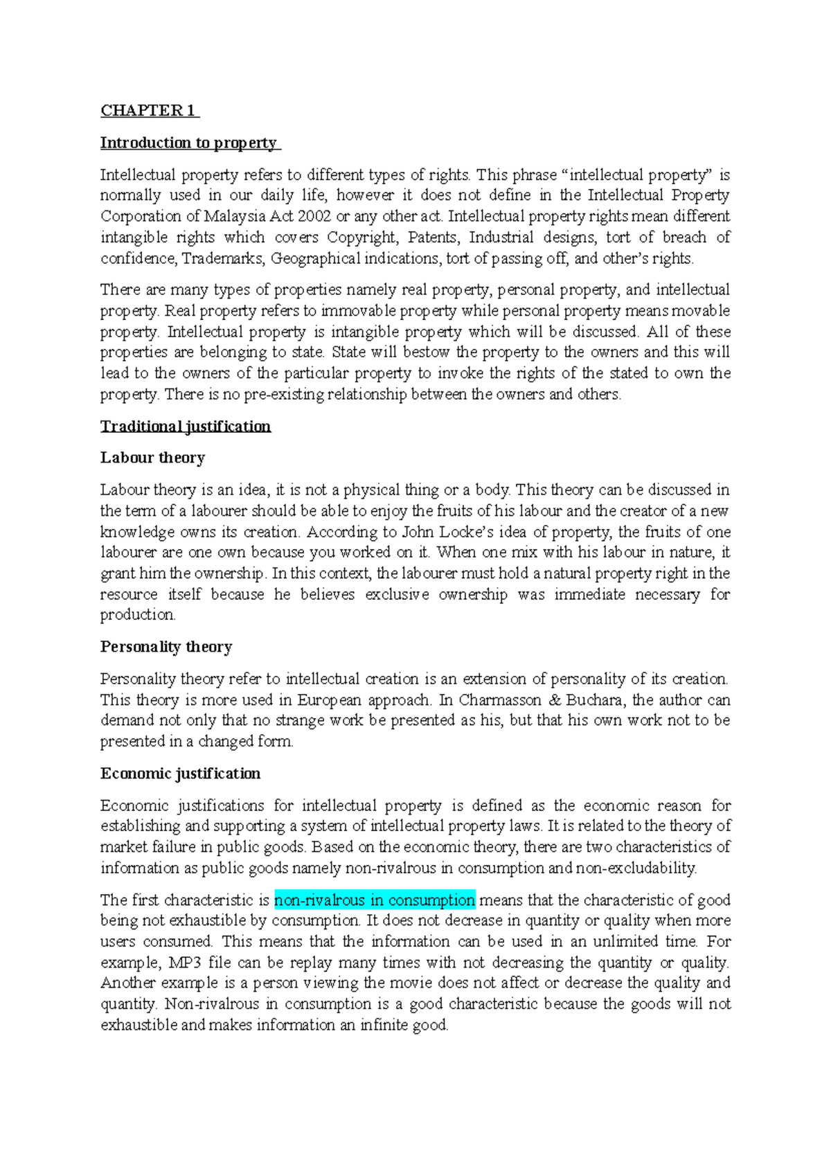 Chapter 1 Introduction to intellectual property notes - CHAPTER 1 ...