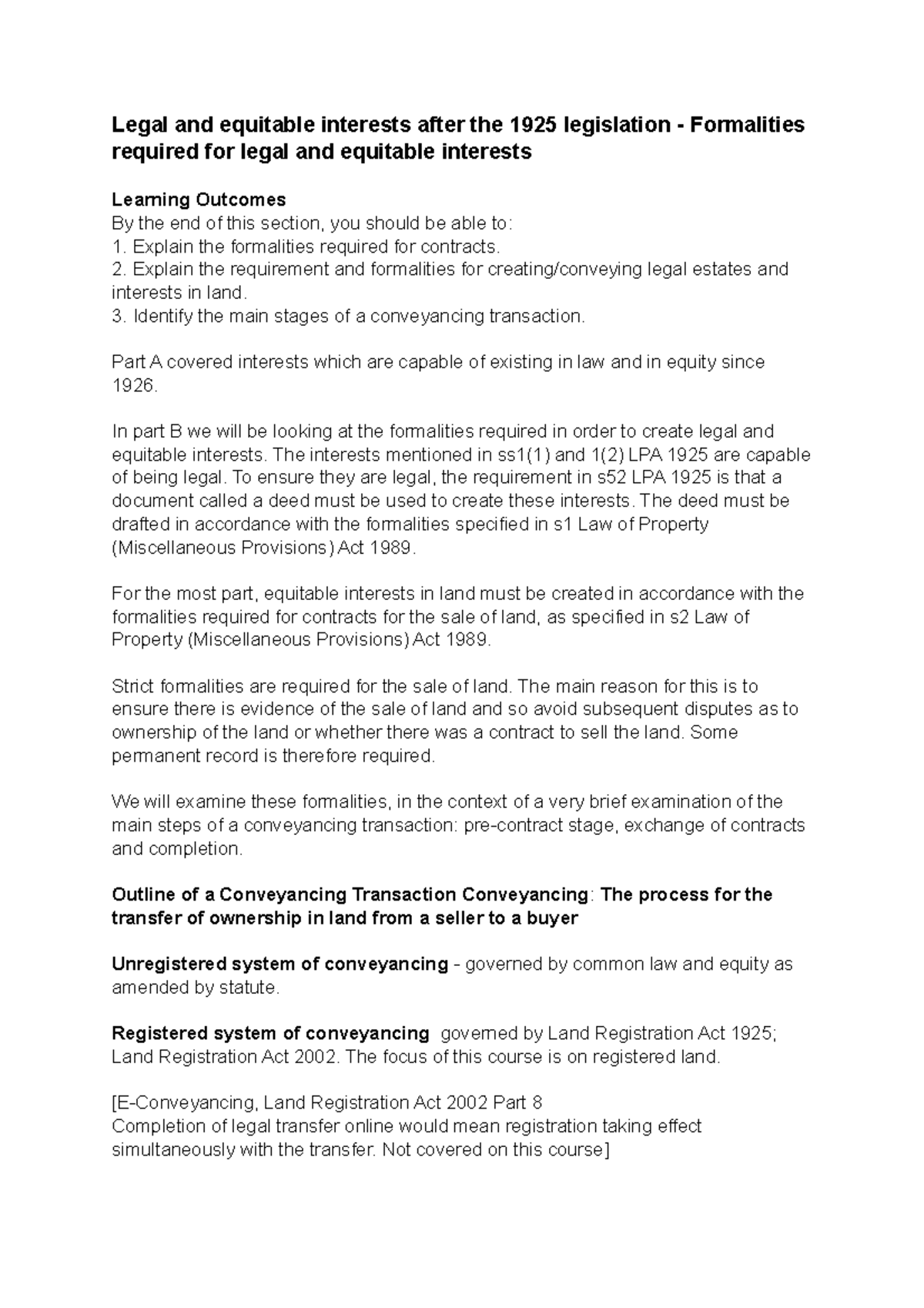 2B Legal and Equitable Interests in Land - Formalities - Legal and ...