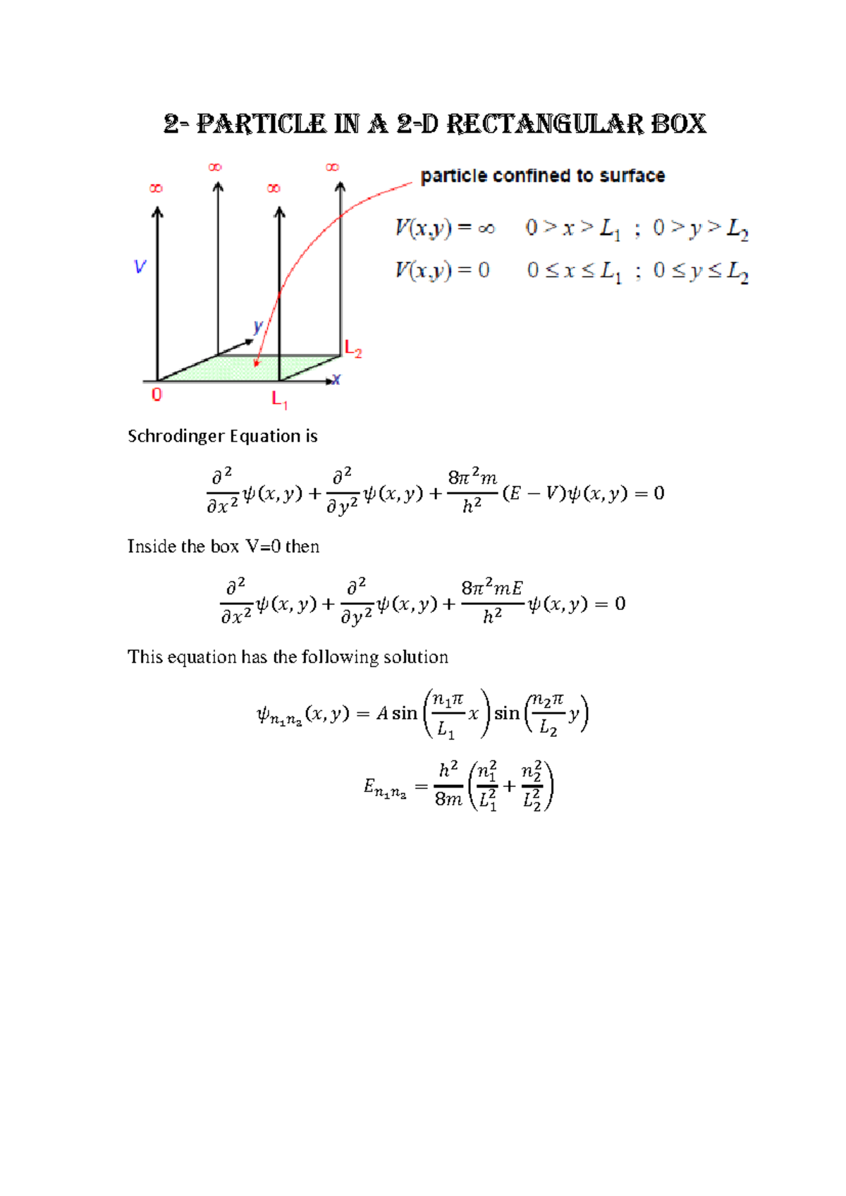 160035 - old assignments and quiz and exams - 2- Particle in a 2-D Rectangular Box Schrodinger ...