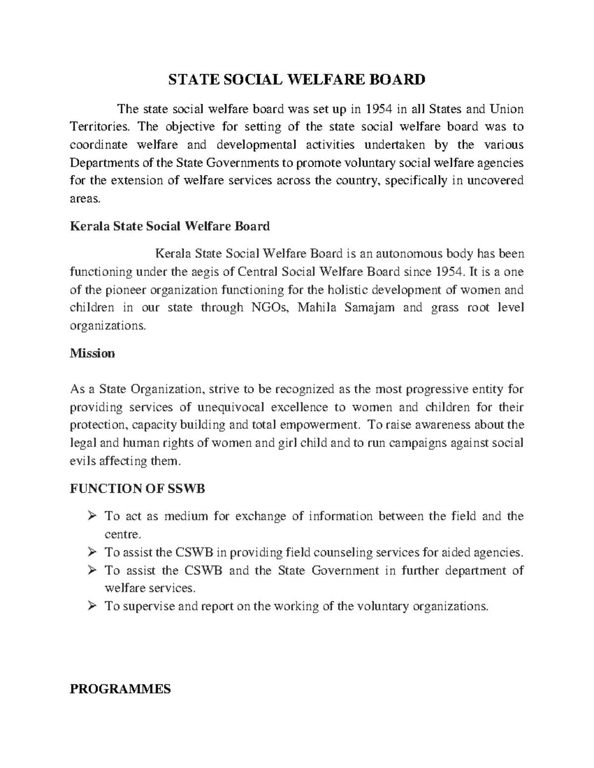 State Social Welfare Board - STATE SOCIAL WELFARE BOARD The state ...