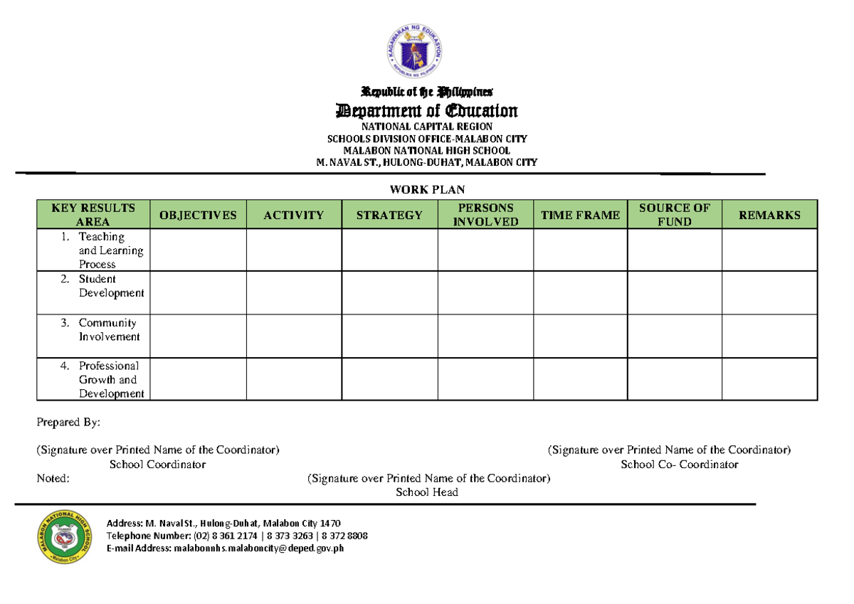 Action PLAN- WORK PLAN Template - Republic of the Philippines ...