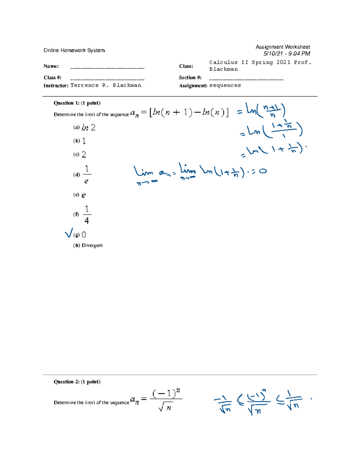 Cal 2-Sequences math solution problems - Online Homework System ...