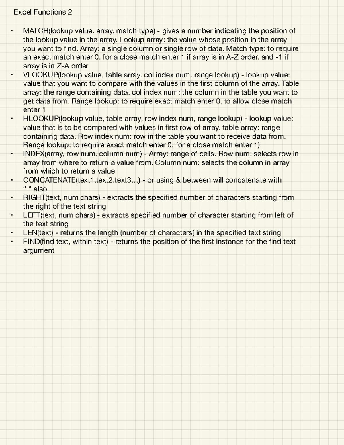 Excel Formulas and notes - Excel Functions 2 MATCH(lookup value, array ...