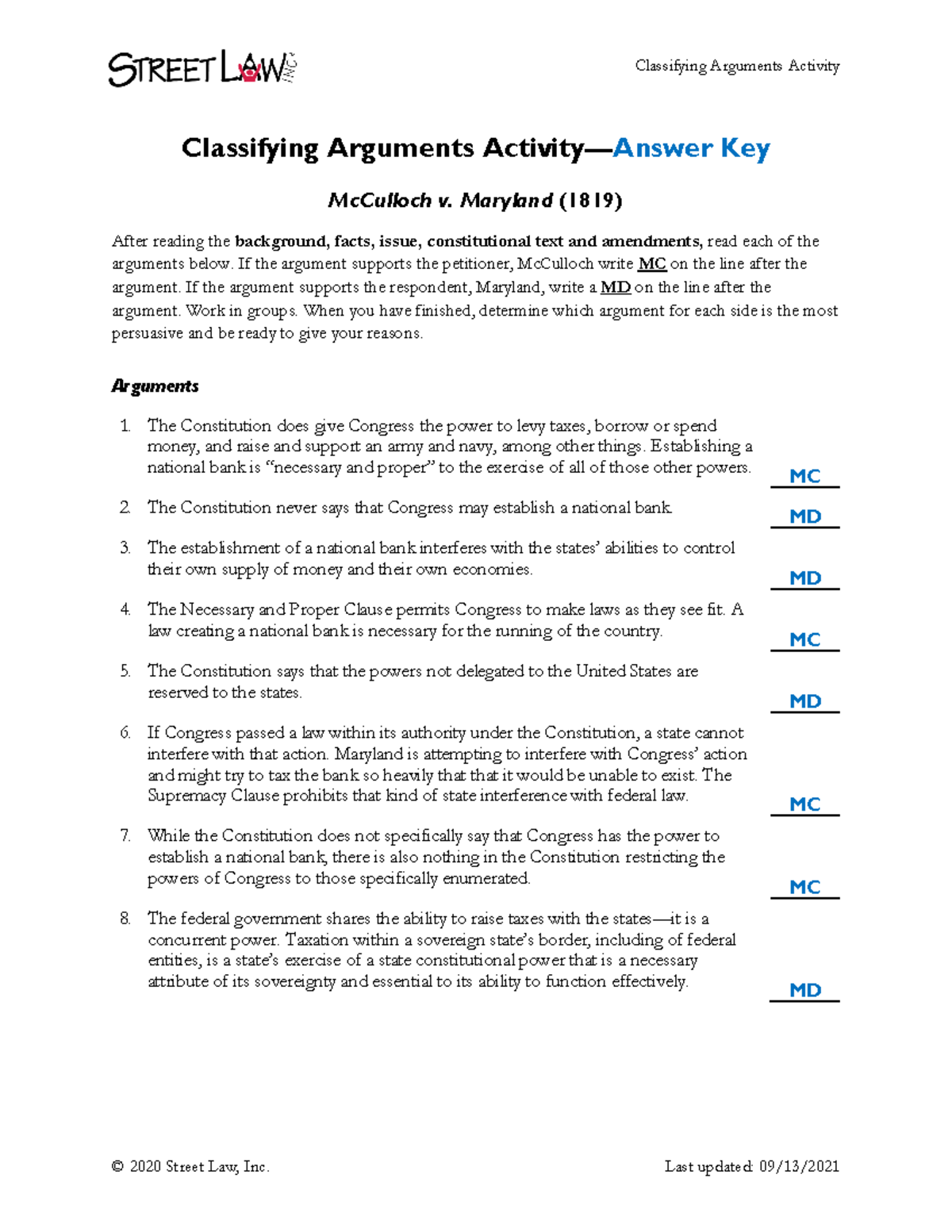 Answer key mcculloch classifying arguments student handout-13-2021 - Classifying Arguments ...
