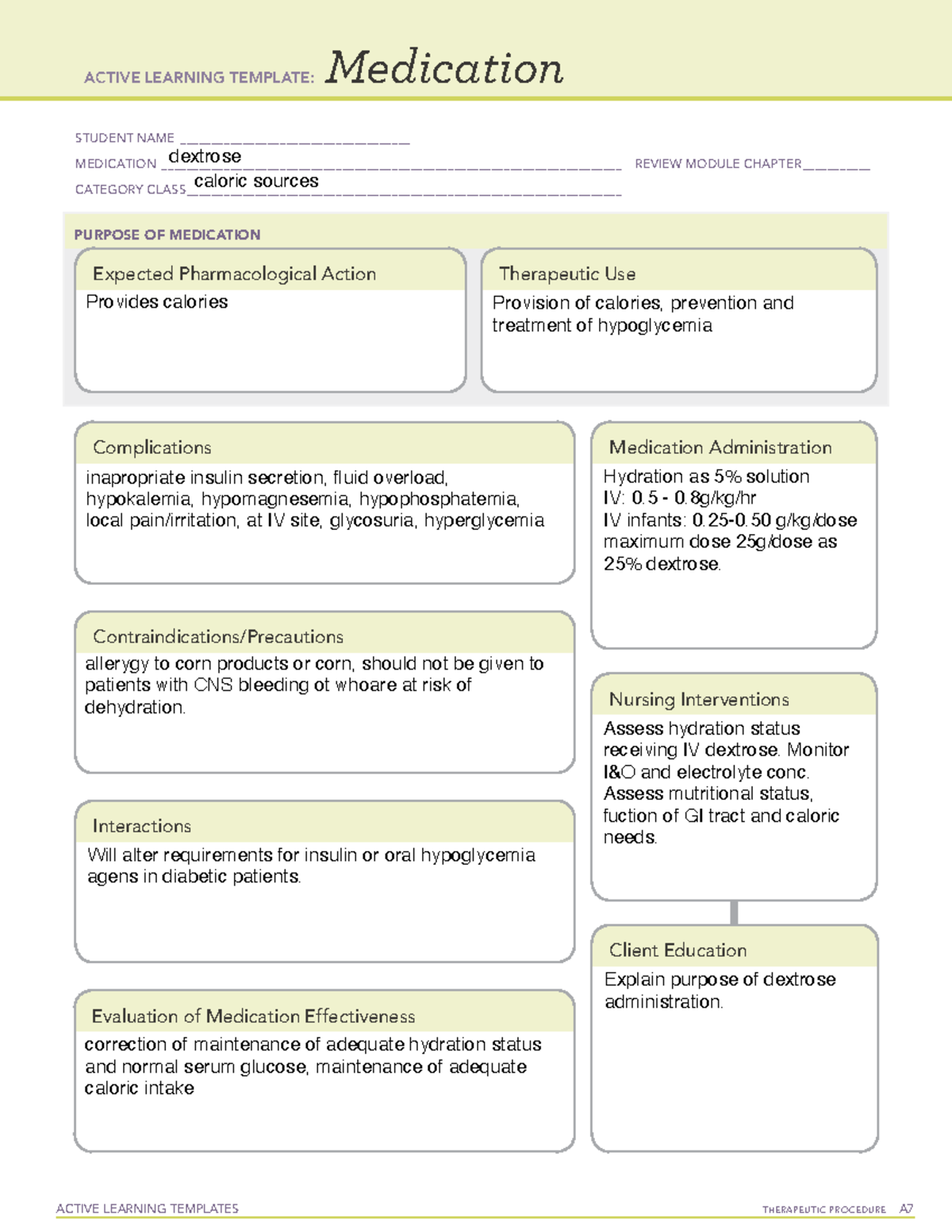 Dextrose - jjj - ACTIVE LEARNING TEMPLATES THERAPEUTIC PROCEDURE A ...