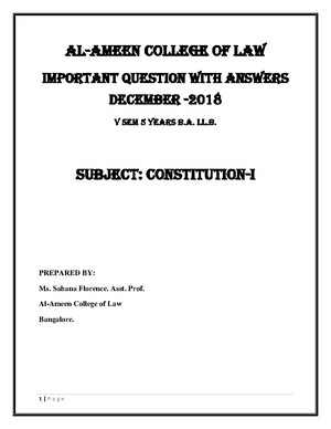 constitution Law - 1 (L.L.B Semester - 1) Previous Year Question Papers ...