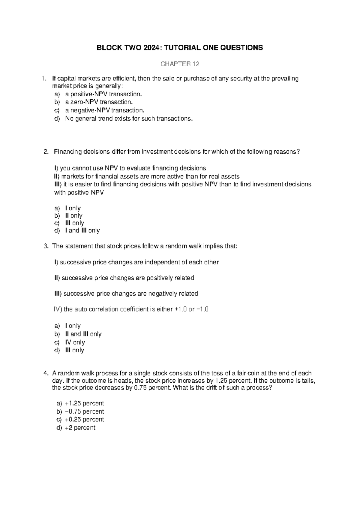 Tutorial 1 - Chapter 12 and 13 - BLOCK TWO 202 4 : TUTORIAL ONE ...
