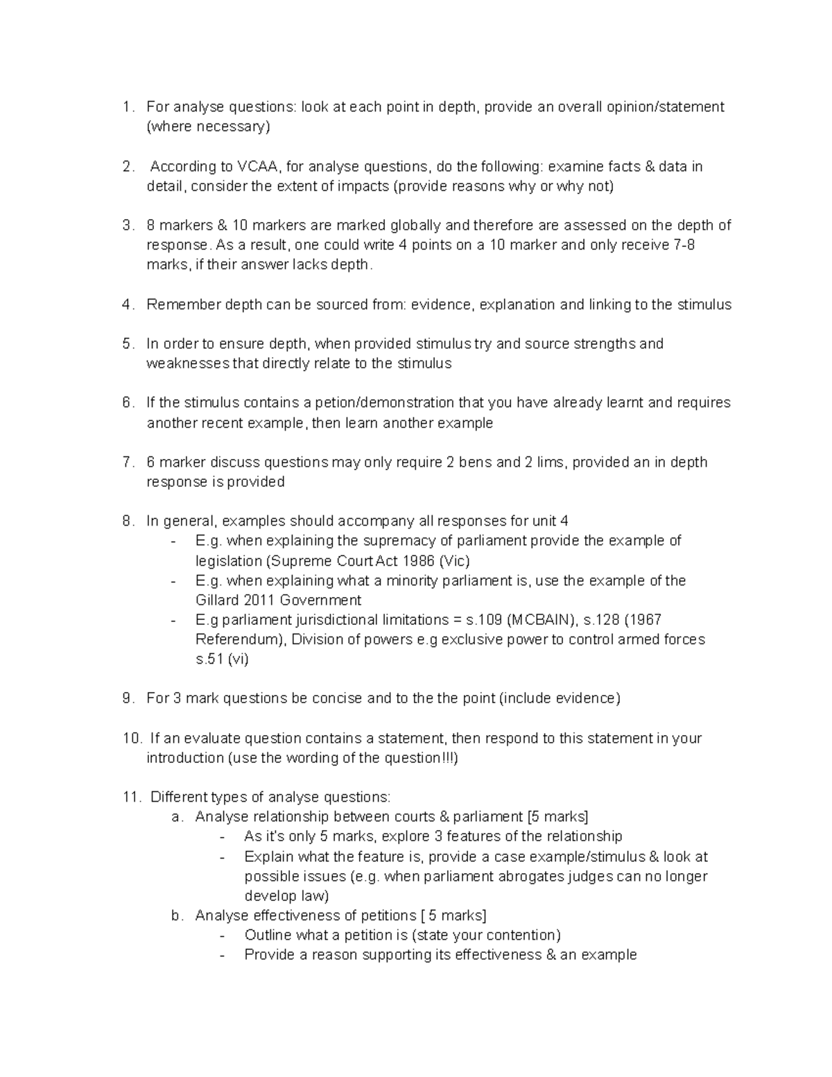 Things to Remember - Unit 4 - For analyse questions: look at each point ...