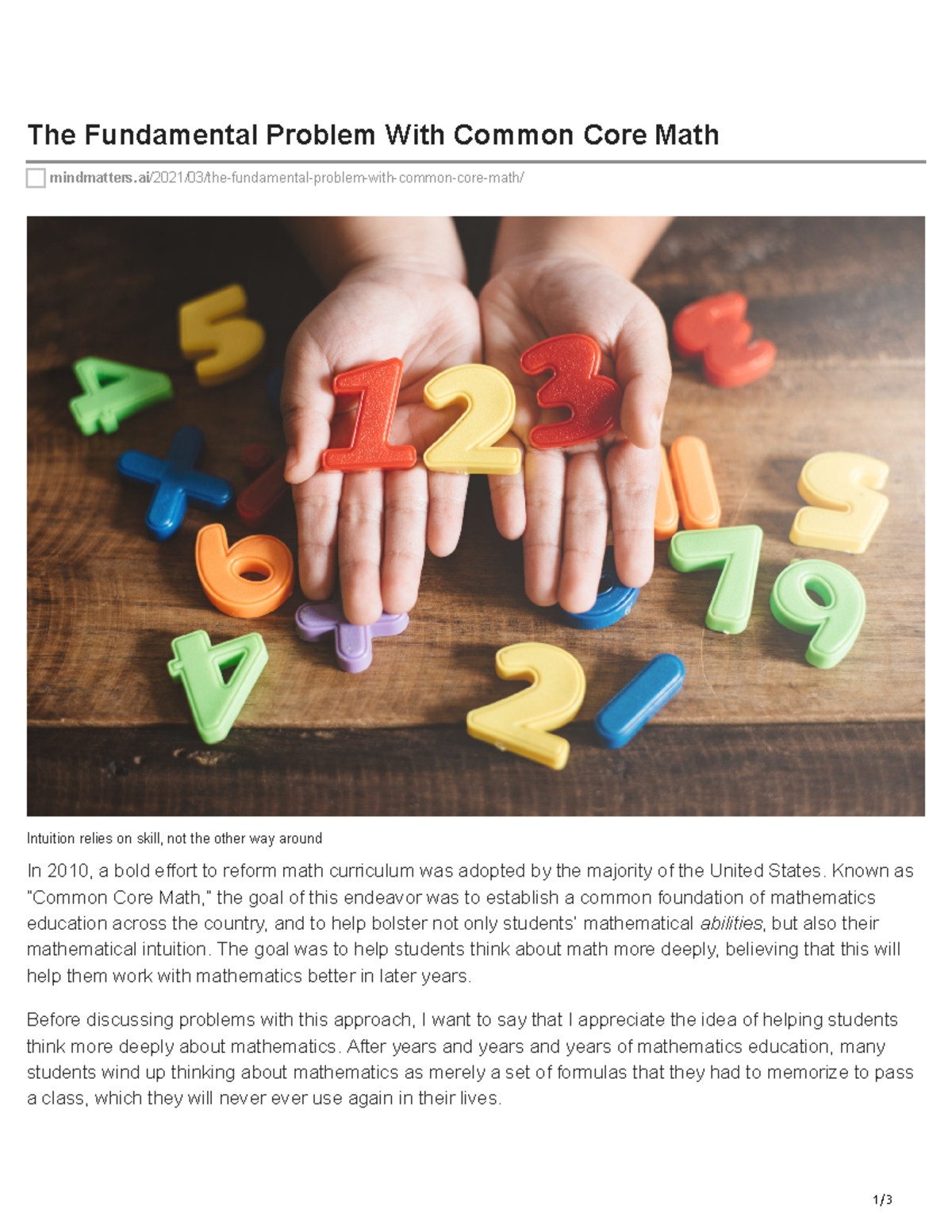 Mindmatters.ai-The Fundamental Problem With Common Core Math - 1/ The ...