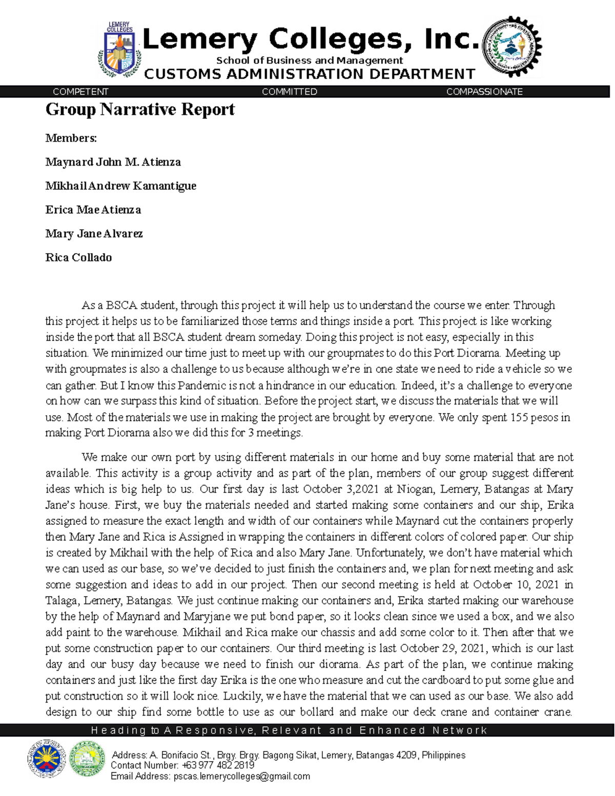 Group-Narrative-Report - School of Business and Management CUSTOMS ...