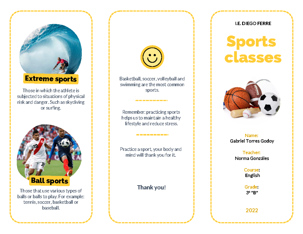 Triptico inglés - Basketball, soccer, volleyball and swimming are the ...