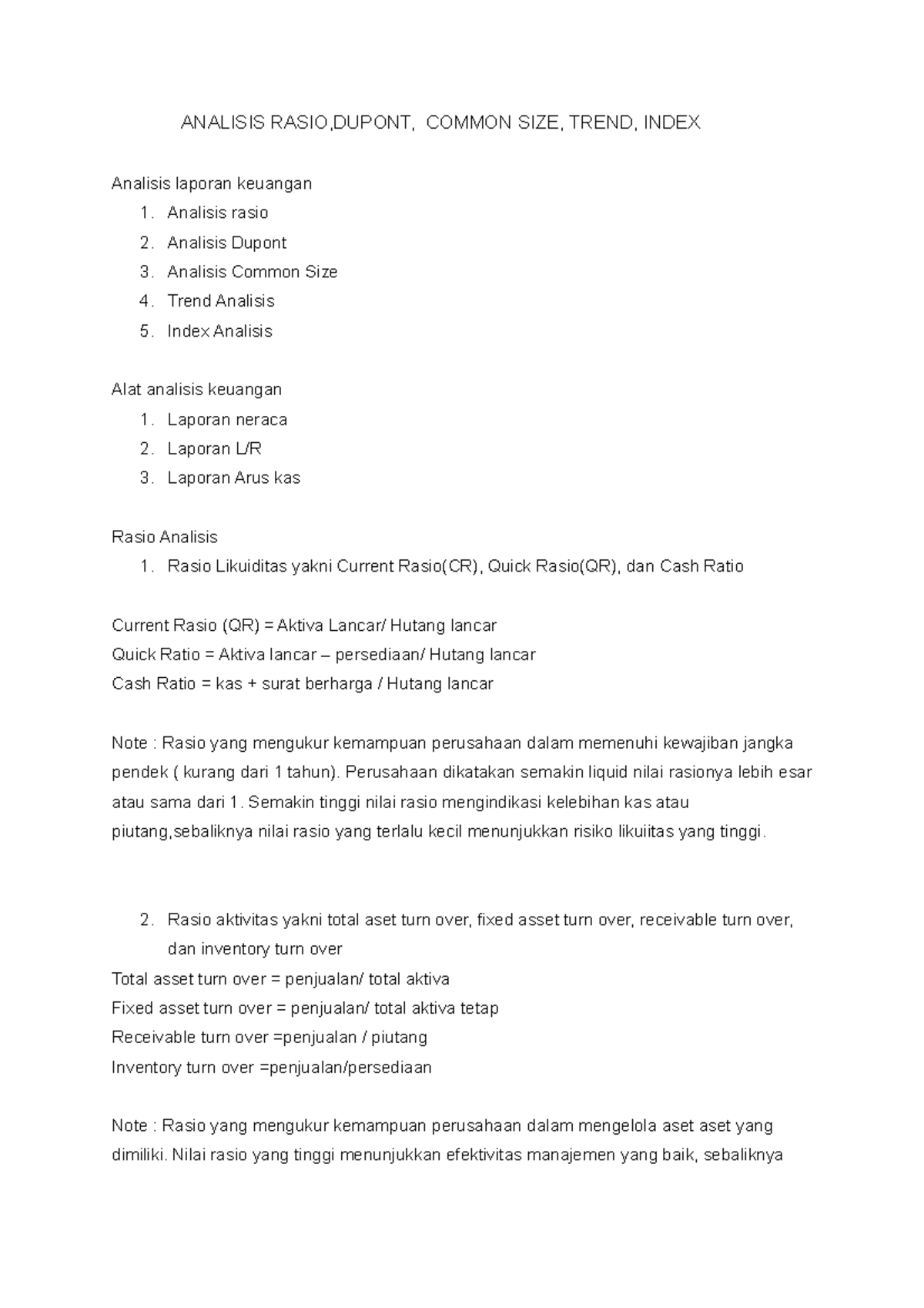 Analisis rasio, dupont, common size, trend,index - ANALISIS RASIO ...