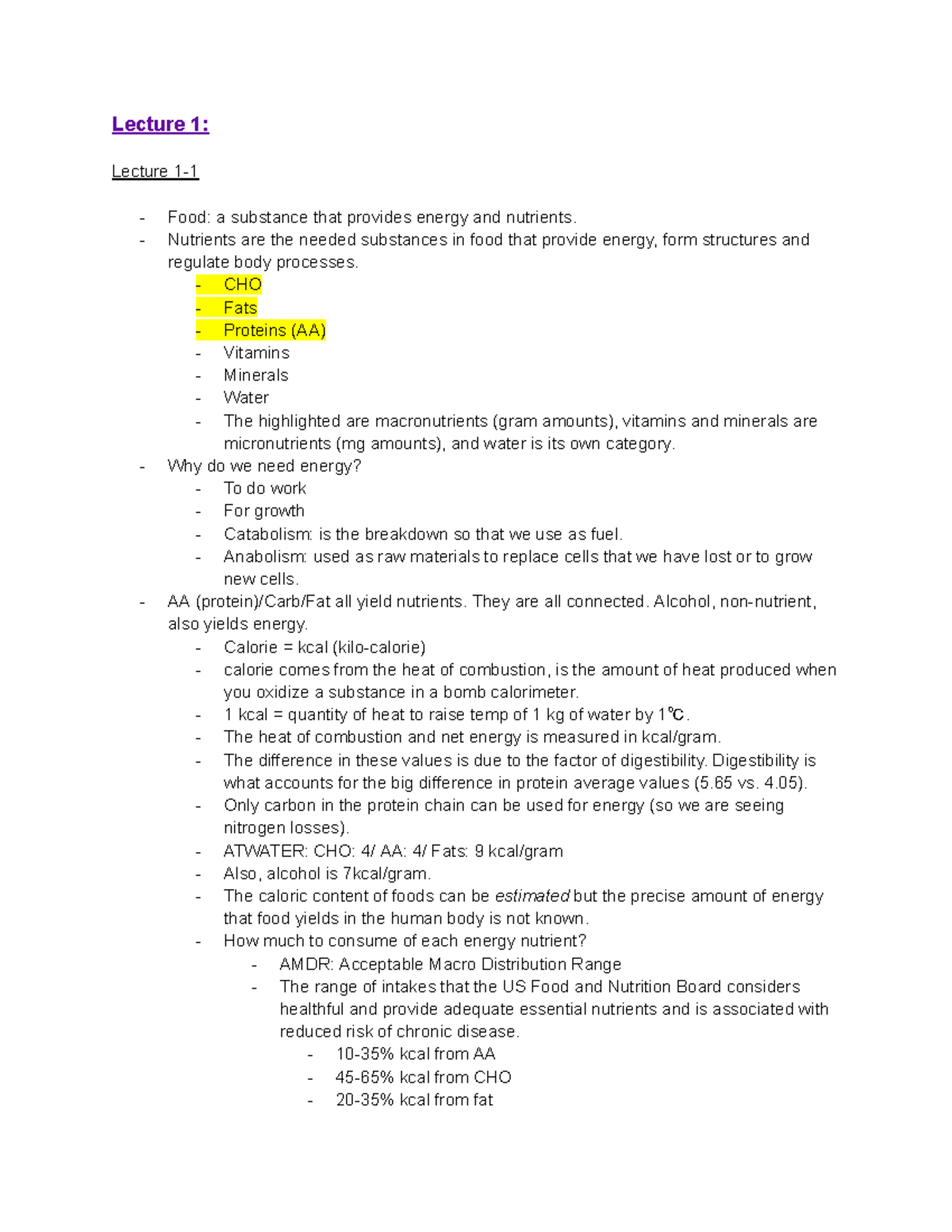 Nutritional Science notes - Lecture 1: Lecture 1- Food: a substance ...