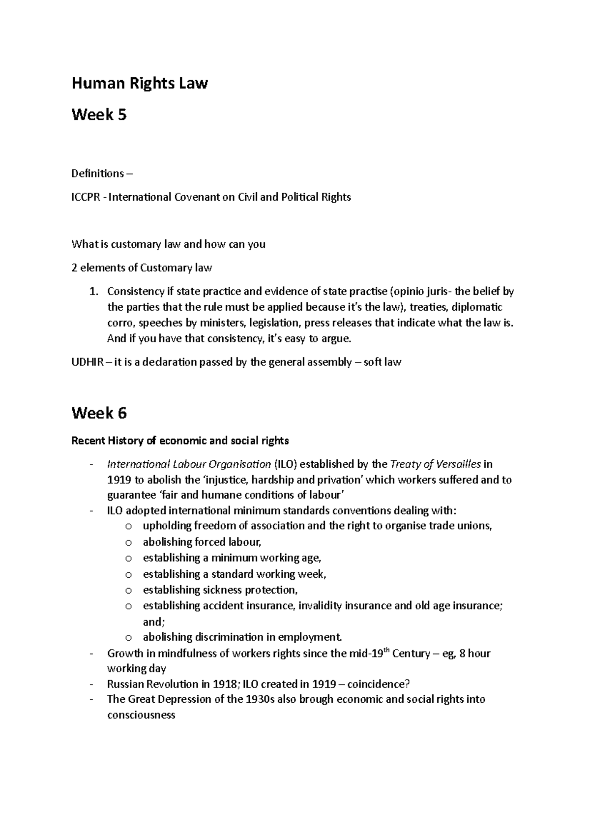Human Rights Law Notes Week 5 - 13 - Human Rights Law Week 5 ...