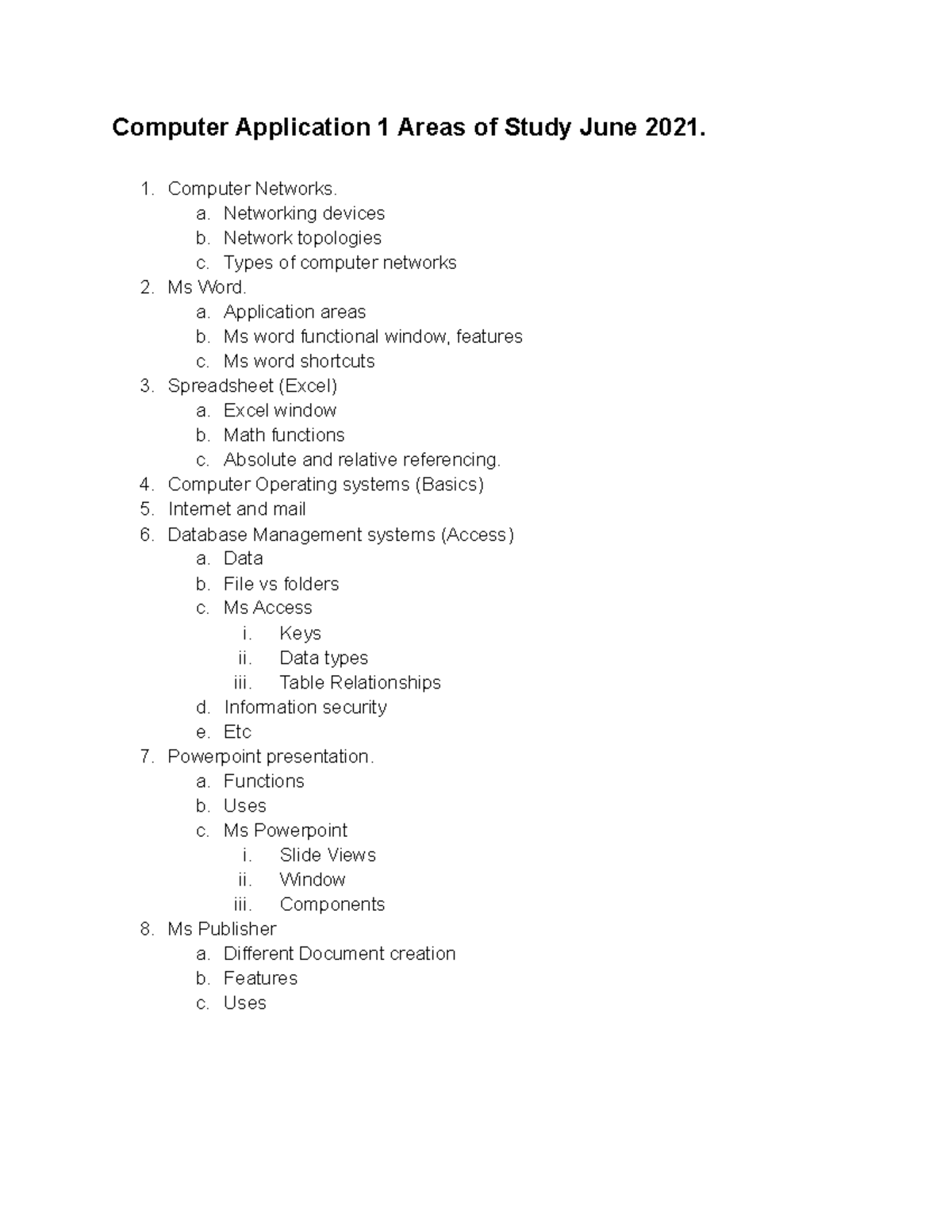 Information Communication Technology - Computer Application 1 Areas of ...