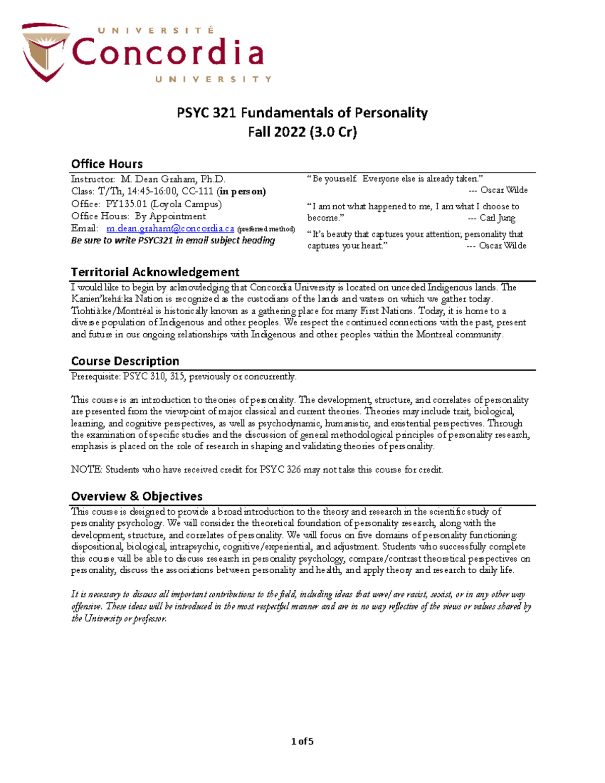 Dean Graham PSYC321 Fall 2022 Syllabus - PSYC 321 Fundamentals of ...