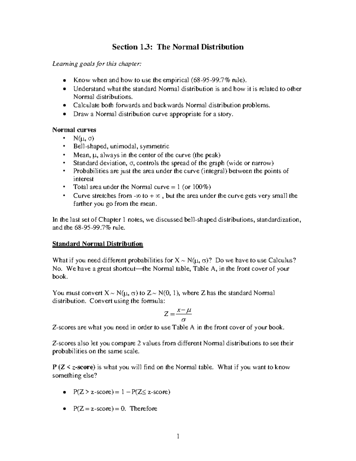 Normal Distribution - Section 1: The Normal Distribution Learning goals ...