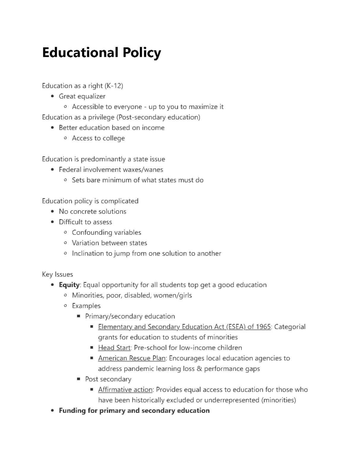 Educational Policy - GOVT 350 - Studocu