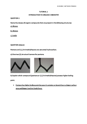 Tutorial 3 - Tuto 3 chm - CHM258 | OCT2020-FEB TUTORIAL 3 ALKENES AND ...