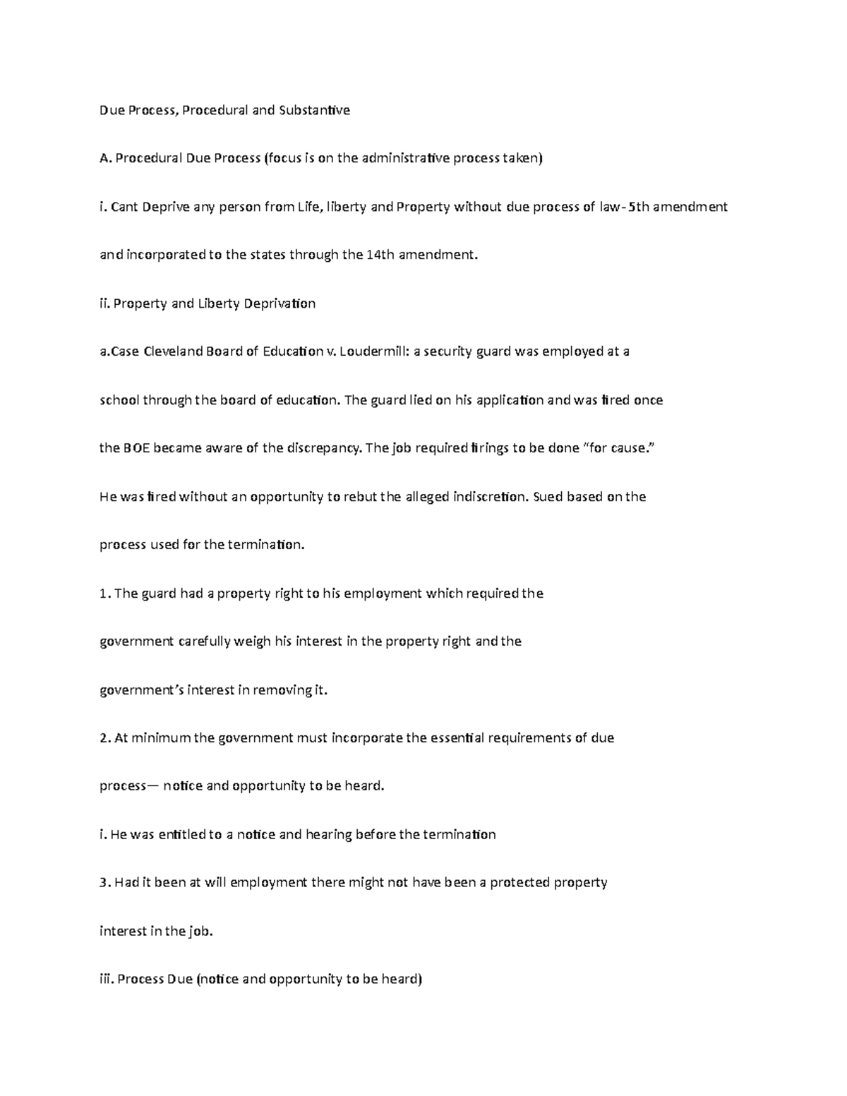 Due Process, Procedural and Substantive - Procedural Due Process (focus ...