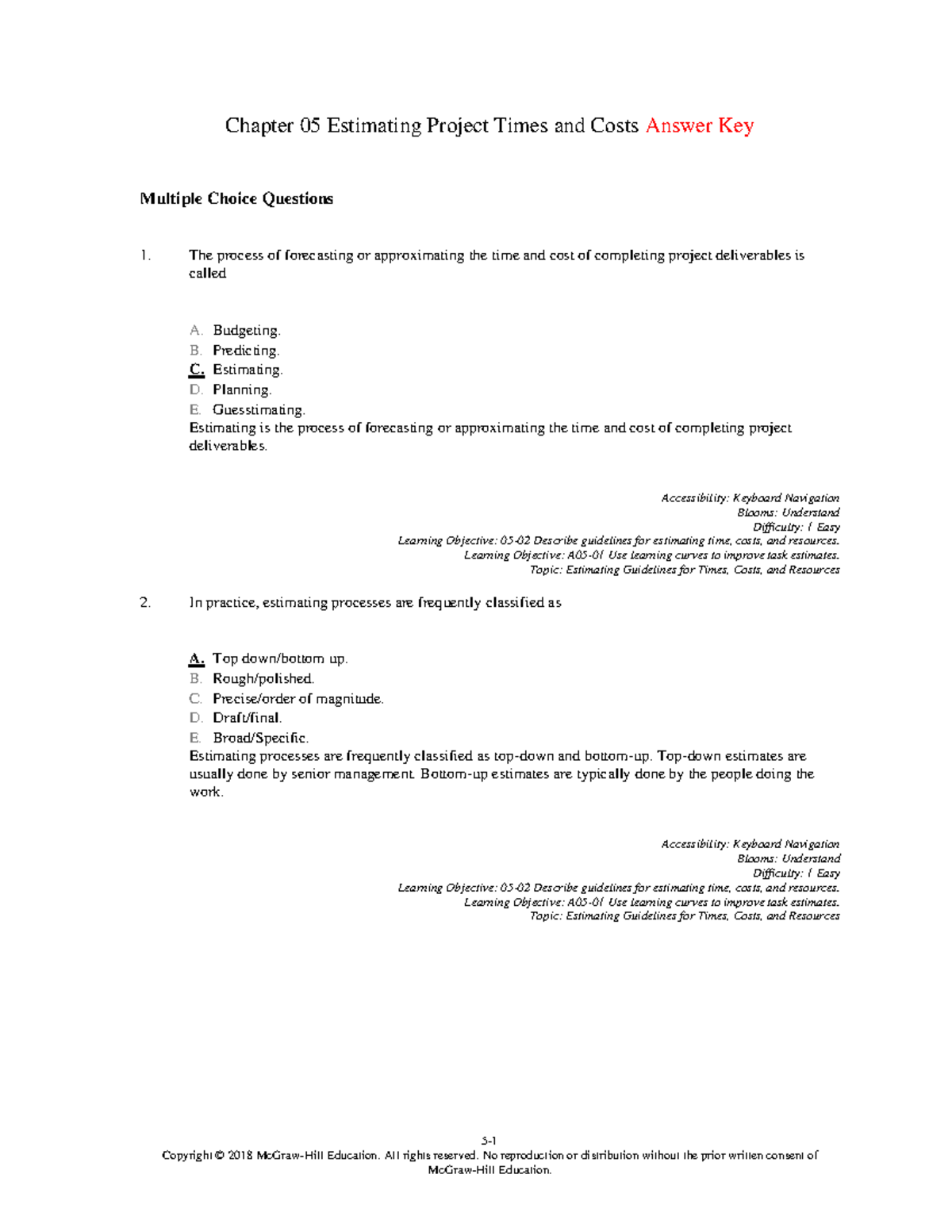 Project Management The Managerial Process Chap 05 Test Bank - 5 ...