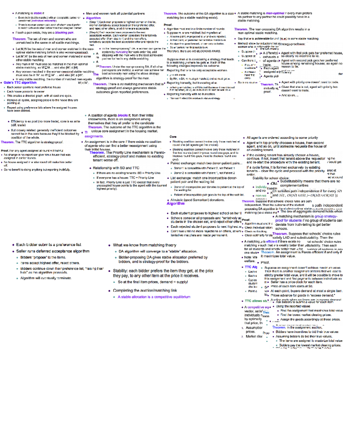 Midterm 1 Cheat Sheet - o A matching is stable if unmatched (individual ...