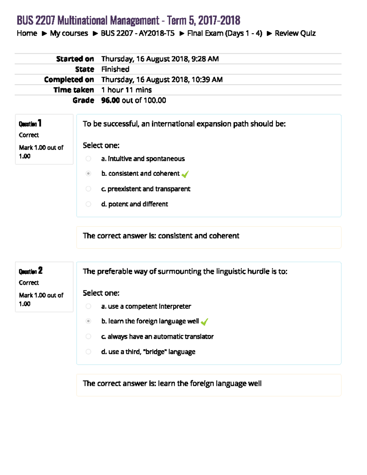 BUS 2207 Final Exam - Practise quiz - BUS 2207 - Studocu