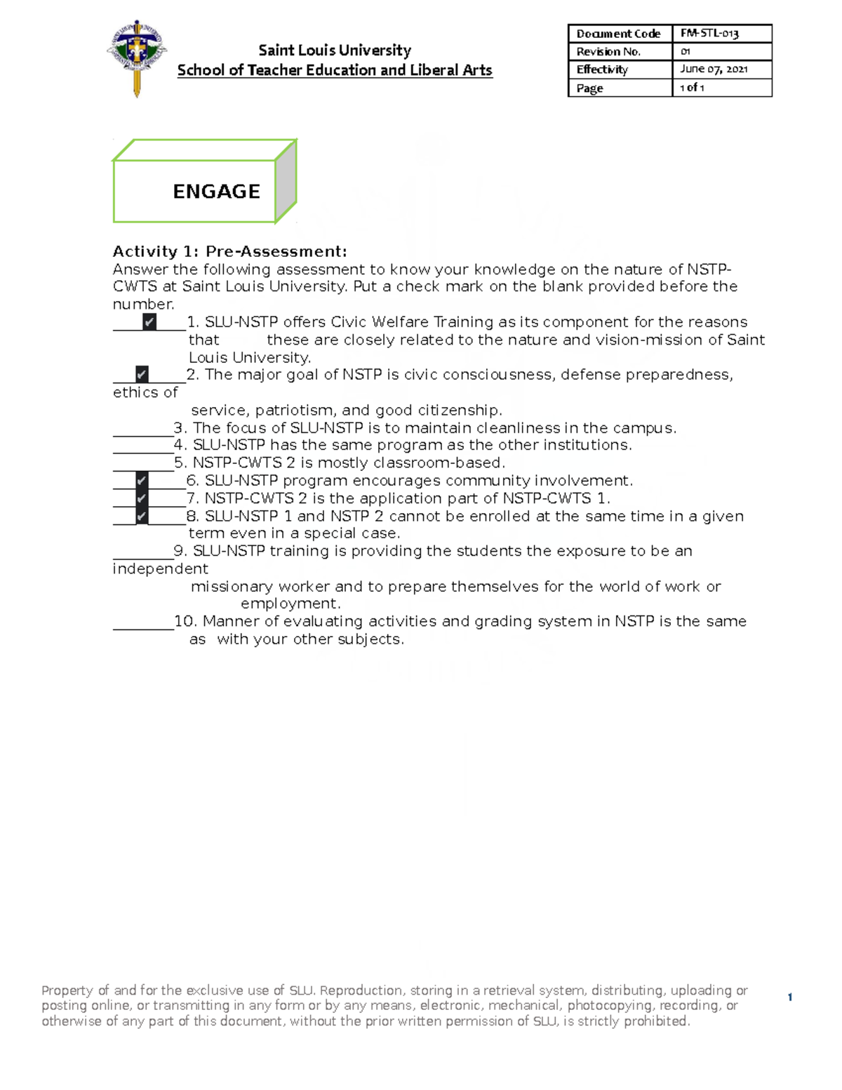 Module 1-Engage - yes u cand od this - Property of and for the ...