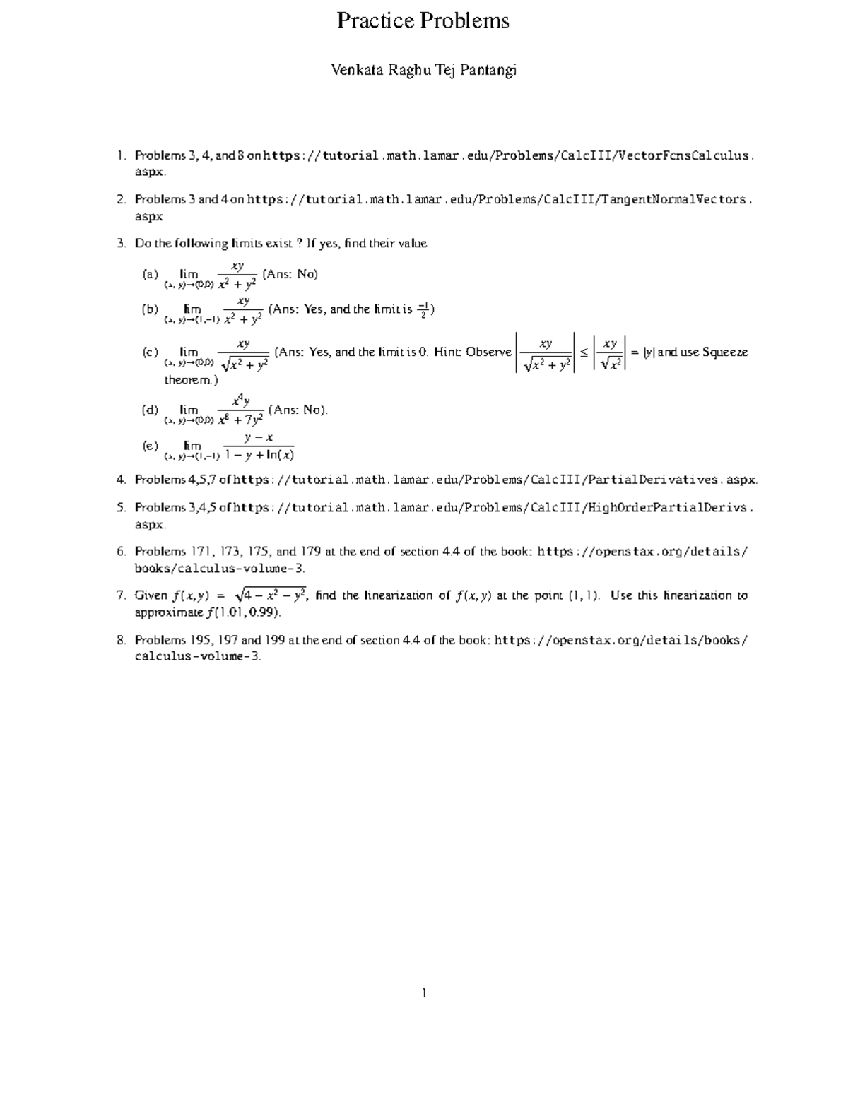 Midtermpractice 1 - midterm practice 1 - Practice Problems Venkata ...