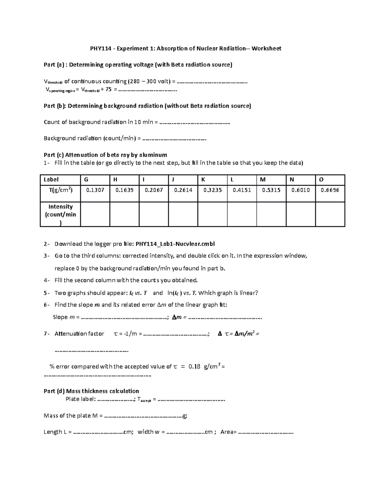 Expt1 Worksheet Lab Ws PHY114 Experiment 1 Absorption Of Nuclear expt1-worksheet-lab-ws-phy114-experiment-1-absorption-of-nuclear