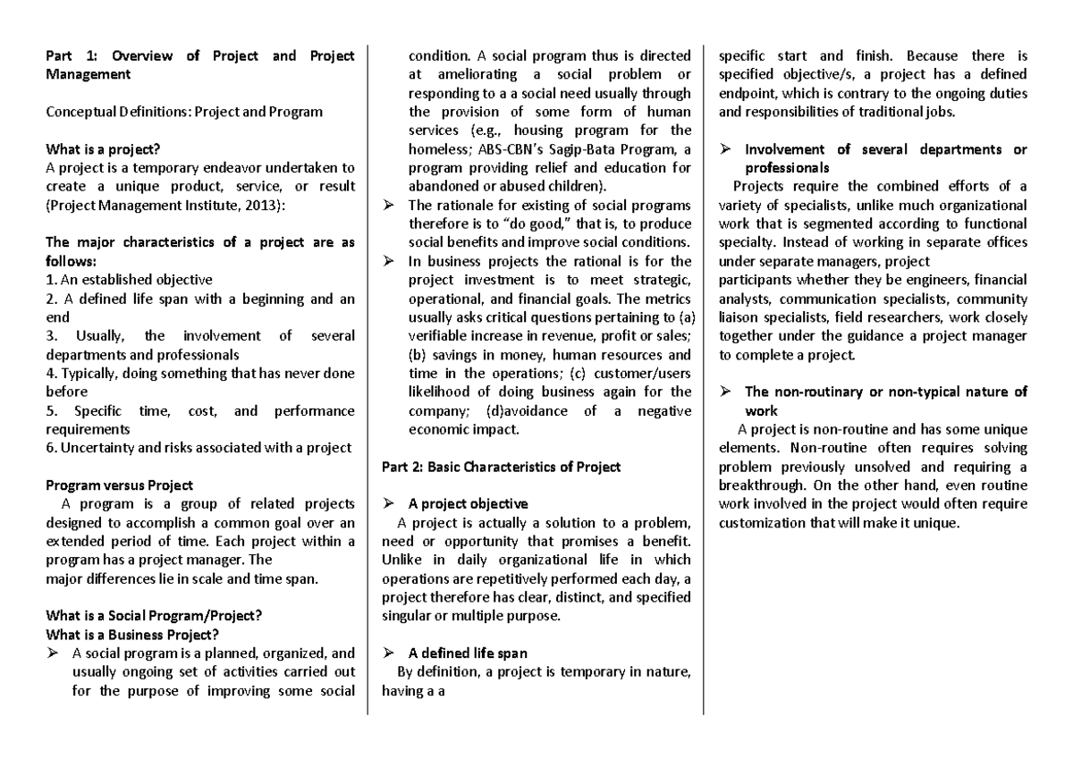 Project Management - Part 1: Overview of Project and Project Management ...