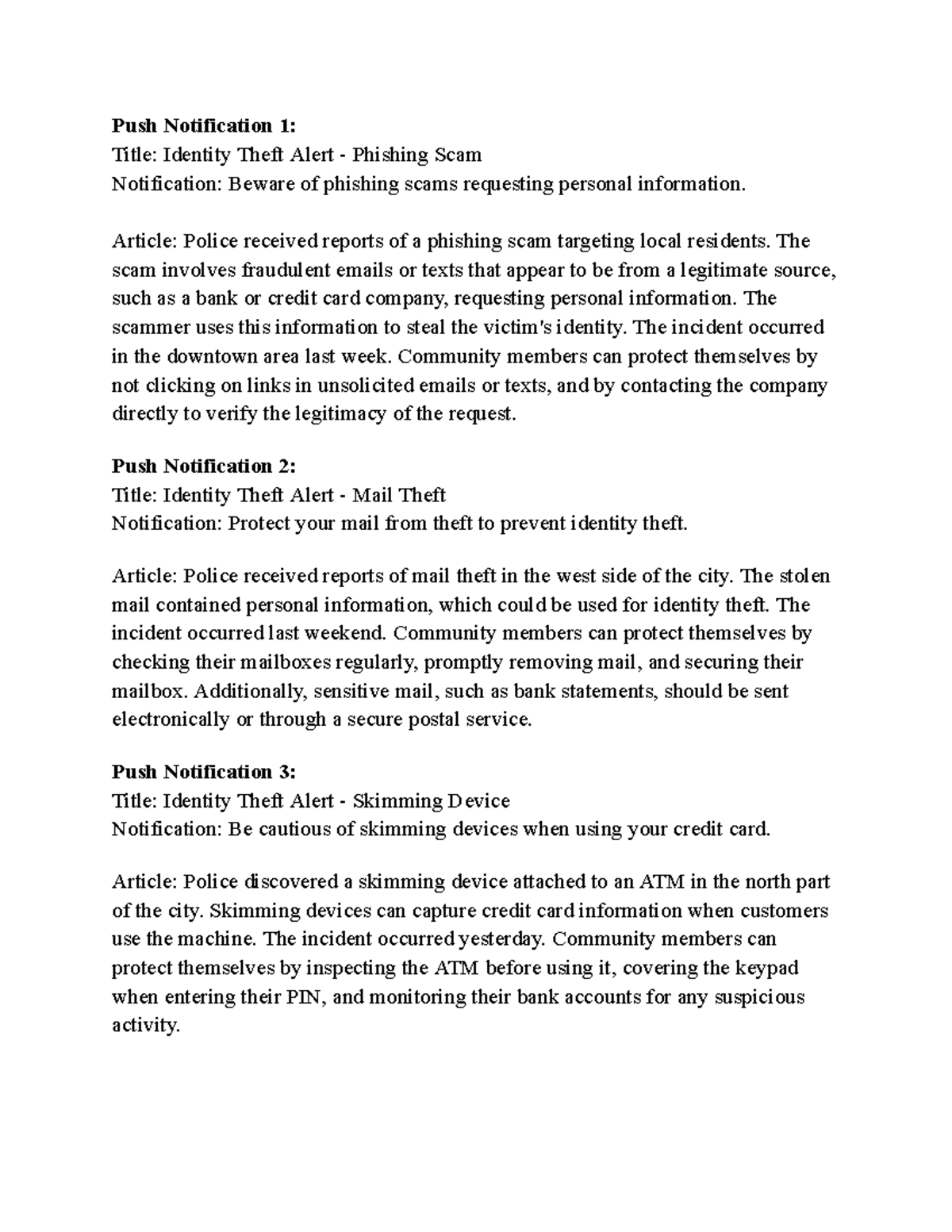 well yeah idk what - Push Notification 1: Title: Identity Theft Alert ...