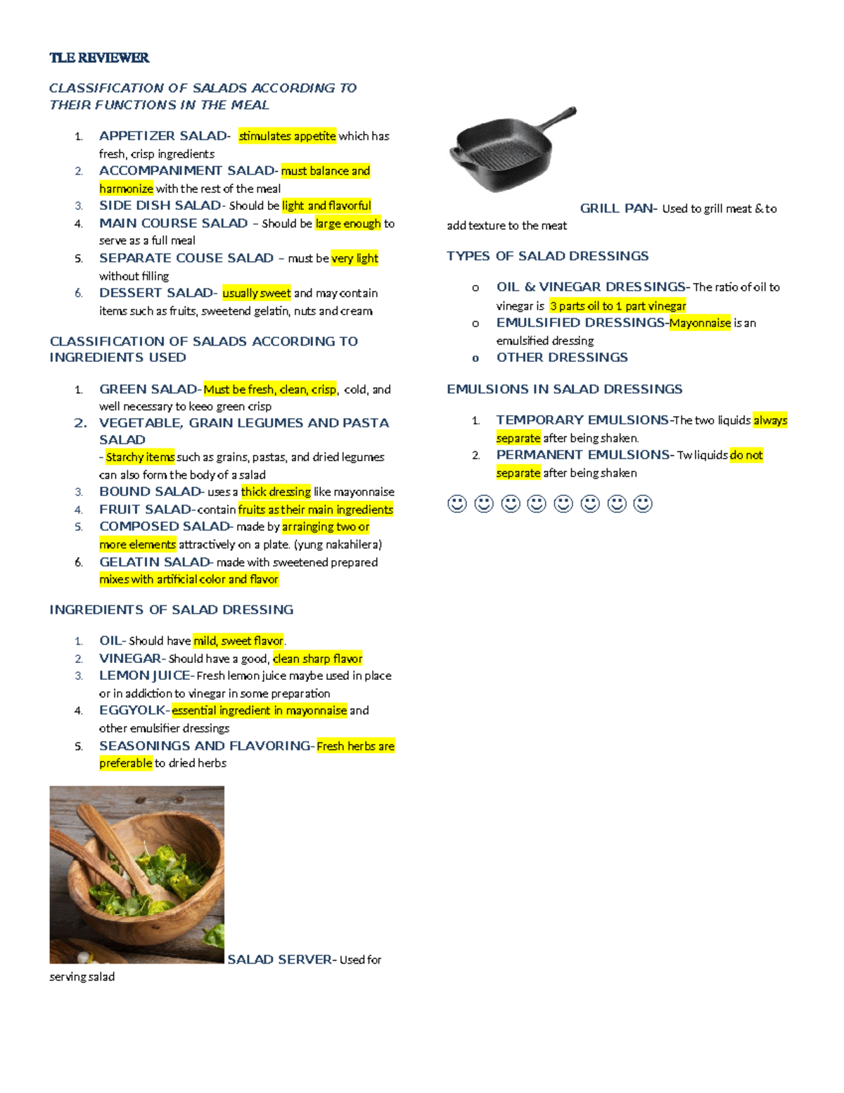 TLE Reviewer - TLE REVIEWER CLASSIFICATION OF SALADS ACCORDING TO THEIR ...