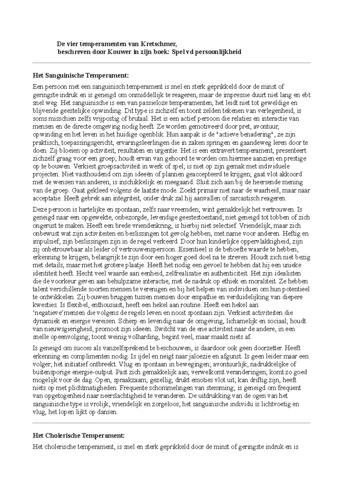 Typologie van Kretschmer - De vier temperamenten van Kretschmer ...