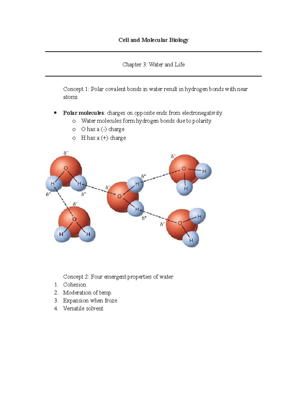 Cell and Molec Bio Chap 2 - Cell and Molecular Biology Chapter 3: Water ...