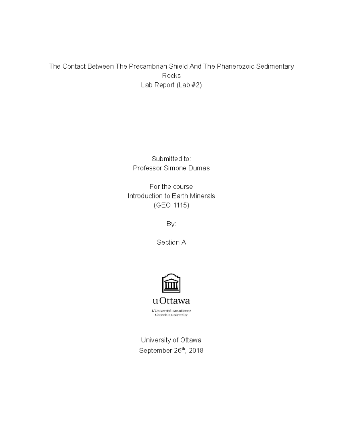 GEO1115 lab 2 - Lab 2 report - GEO1115 - uOttawa - Studocu
