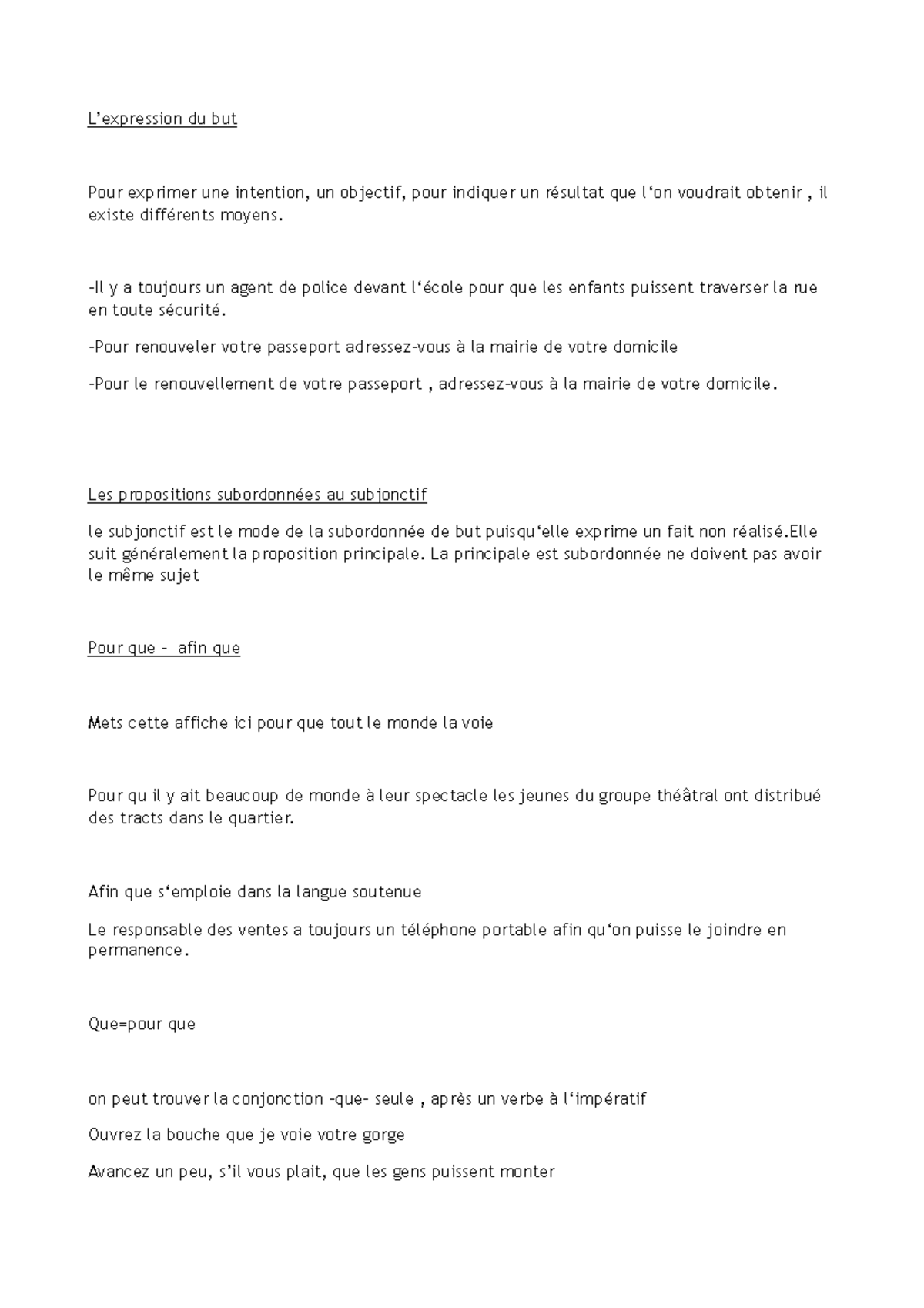 Expression du but - Espressioni/modi di dire Francese - L’expression du ...