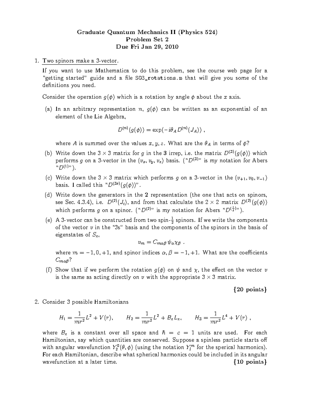 Quantum Mechanics II 2009-2010 Problem Set 2 - Graduate Quantum ...