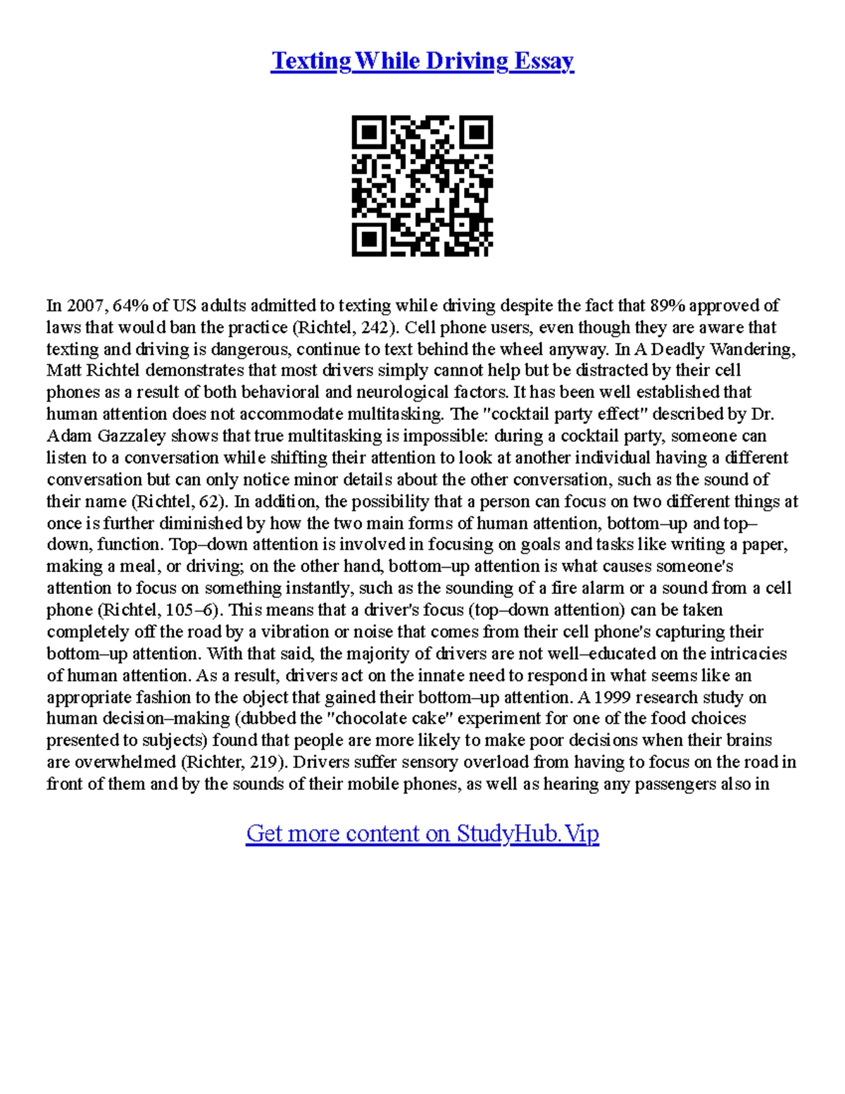 Texting While Driving Essays - Cell phone users, even though they are ...