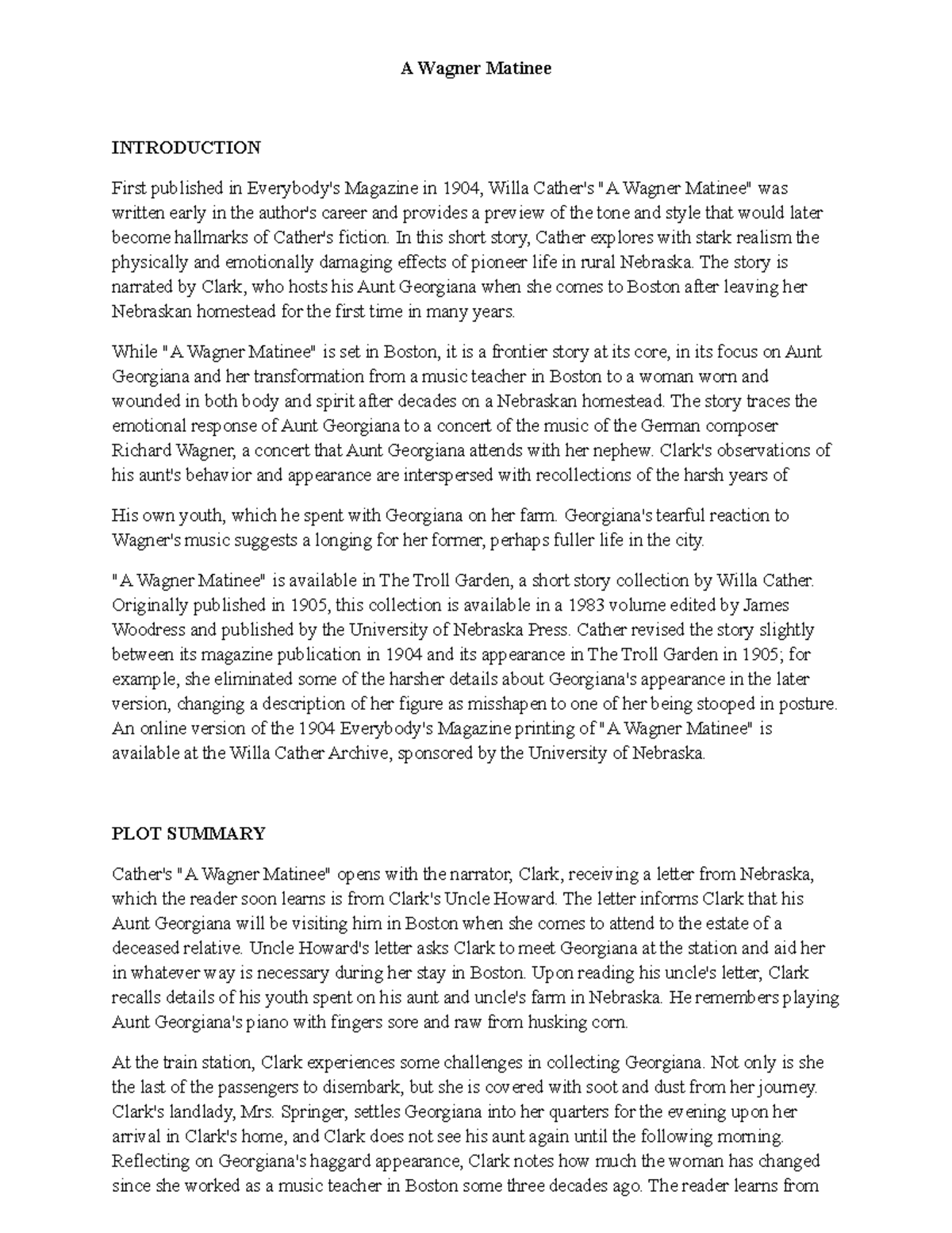 A Wagner Matinee - A Wagner Matinee INTRODUCTION First published in ...