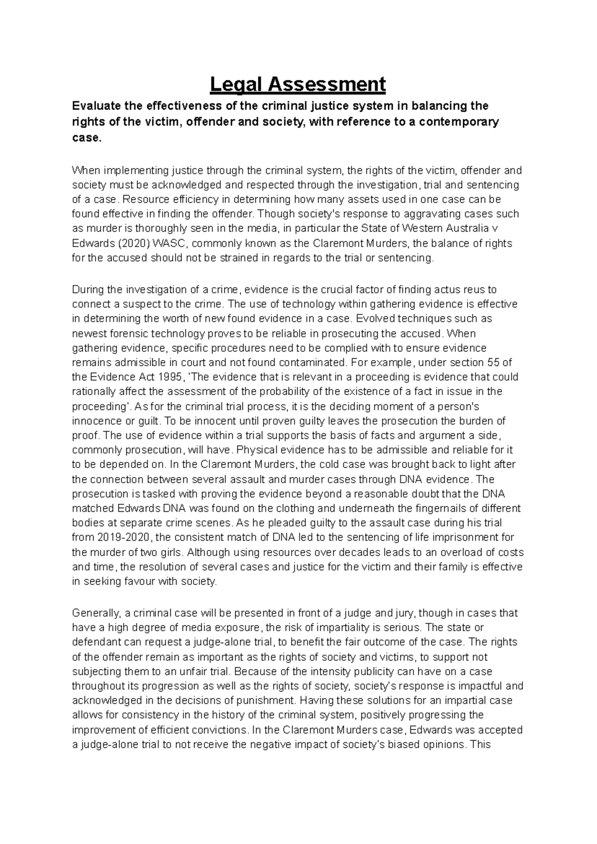 Essay Legal - Legal Assessment Evaluate the effectiveness of the ...