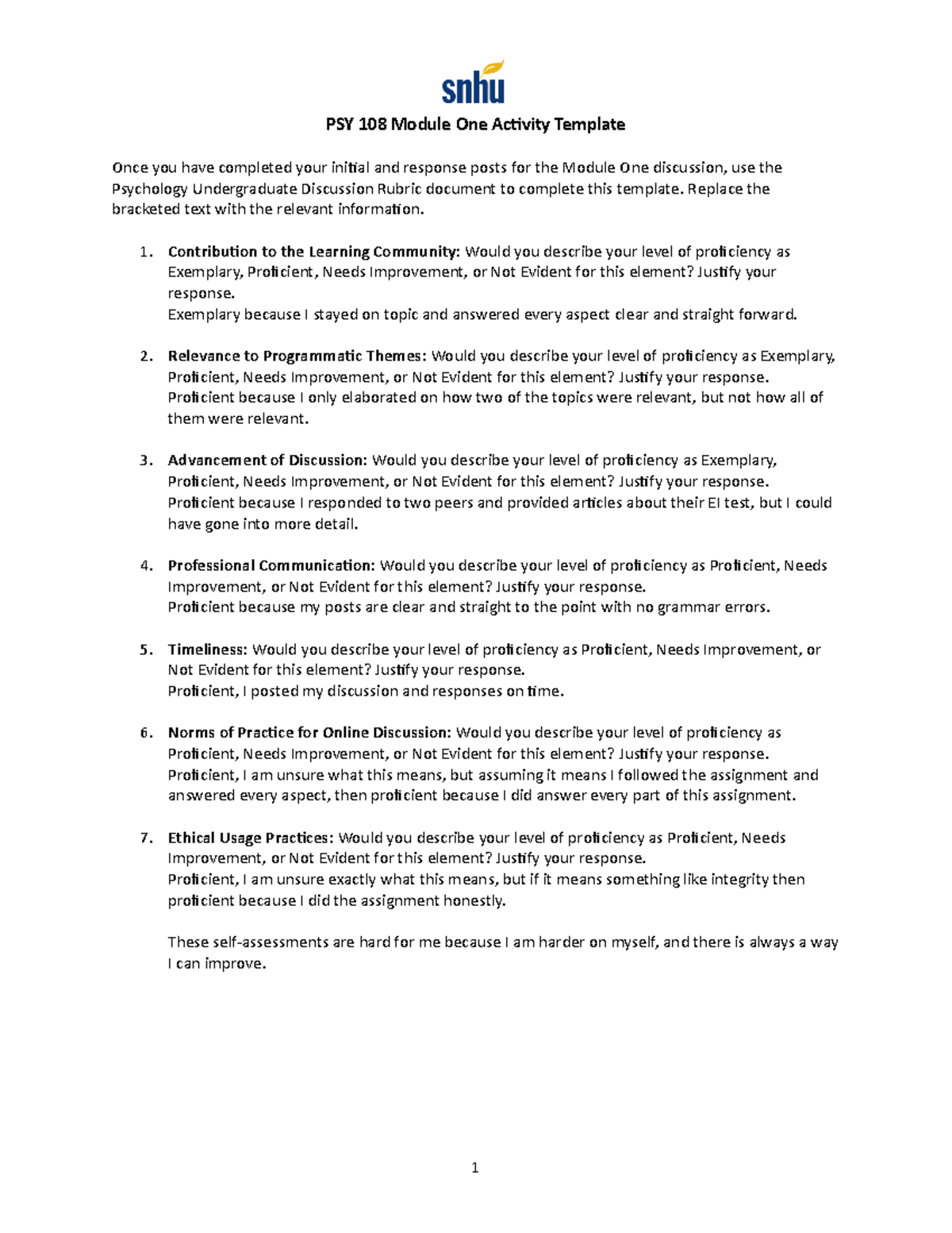 PSY 108 Module One Activity Template - PSY 108 Module One Activity ...