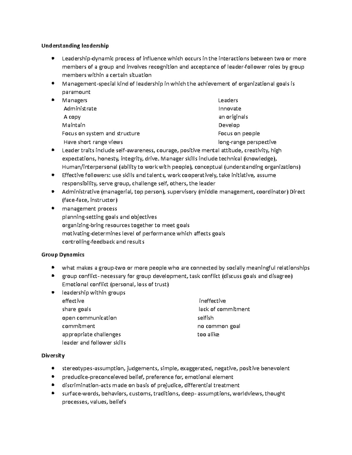 Exam Cheatsheet - Understanding leadership Leadership-dynamic process ...