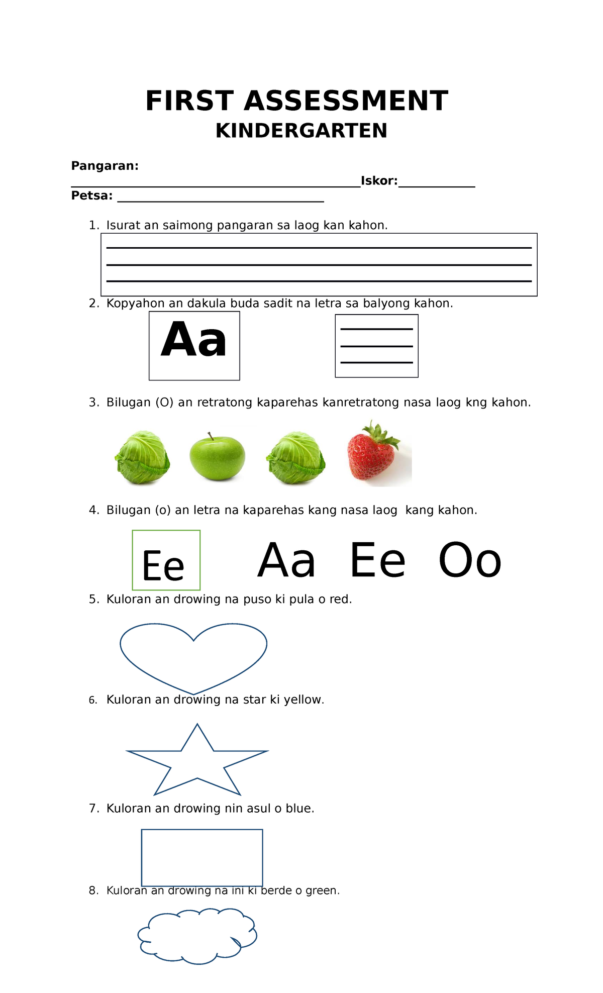 1st-Assessment - Copy - Assessment for Kindergarten Pupils - FIRST ...