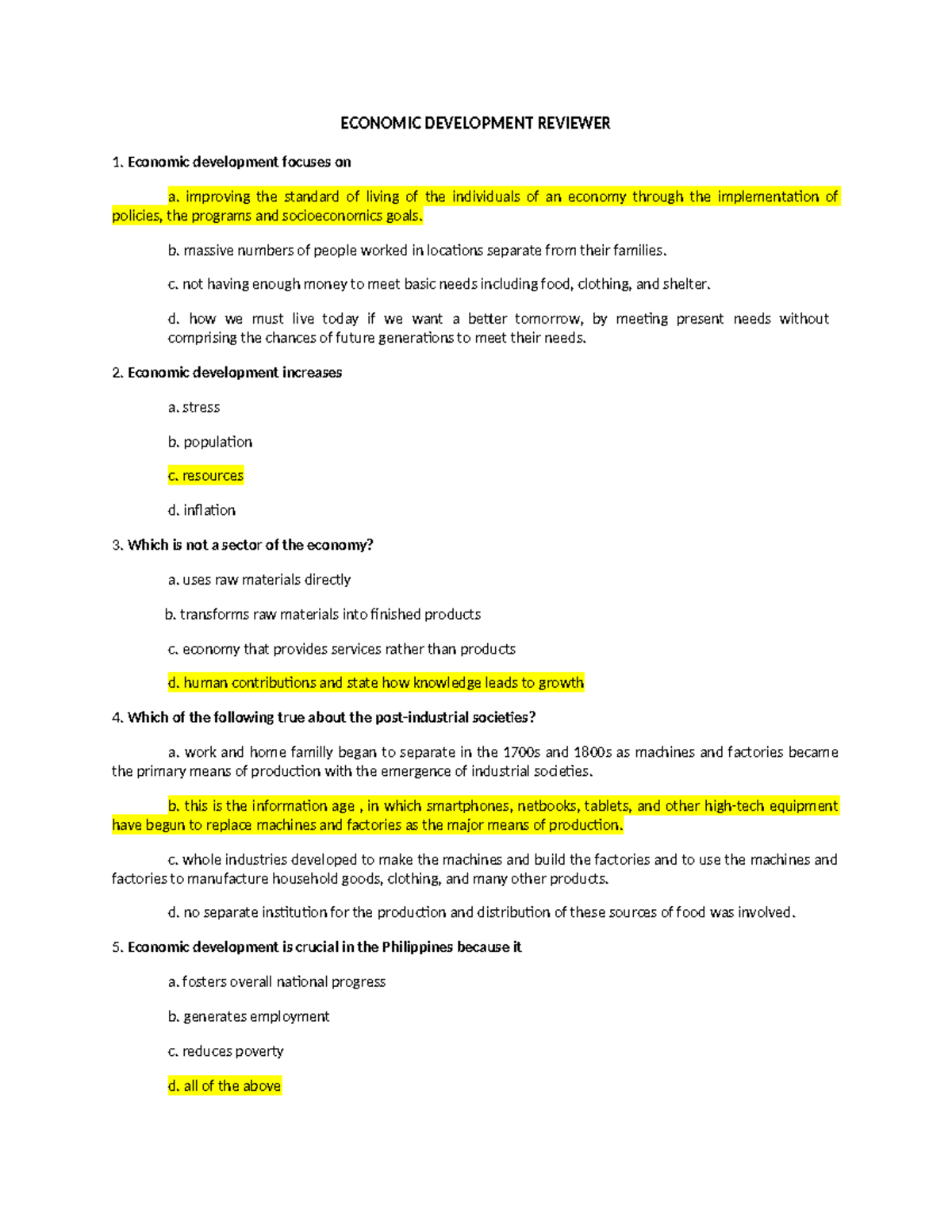 ECO-DEV reviewer - ECONOMIC DEVELOPMENT REVIEWER Economic development ...