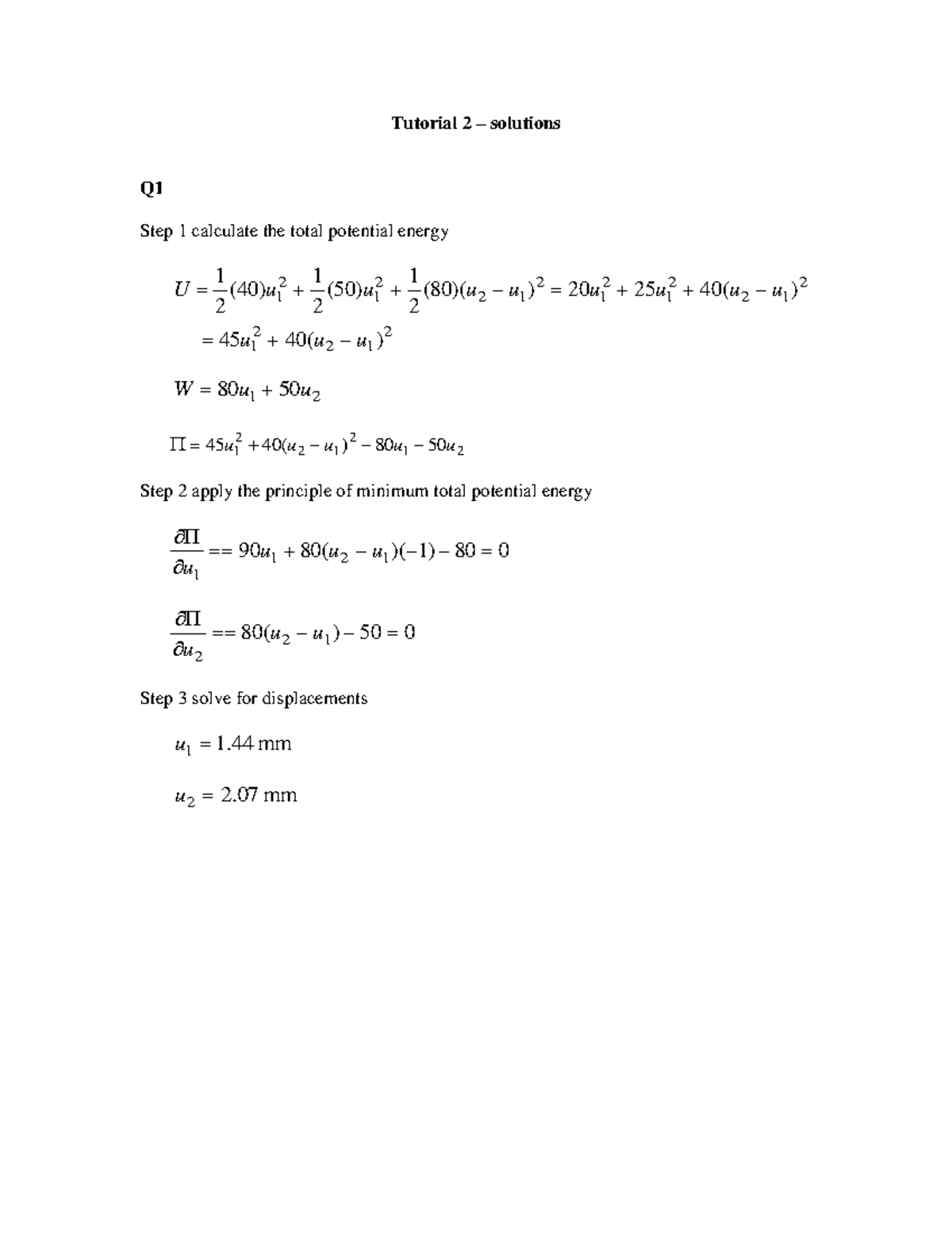 Tutorial 2 solutions - Tutorial 2 – solutions Q Step 1 calculate the ...