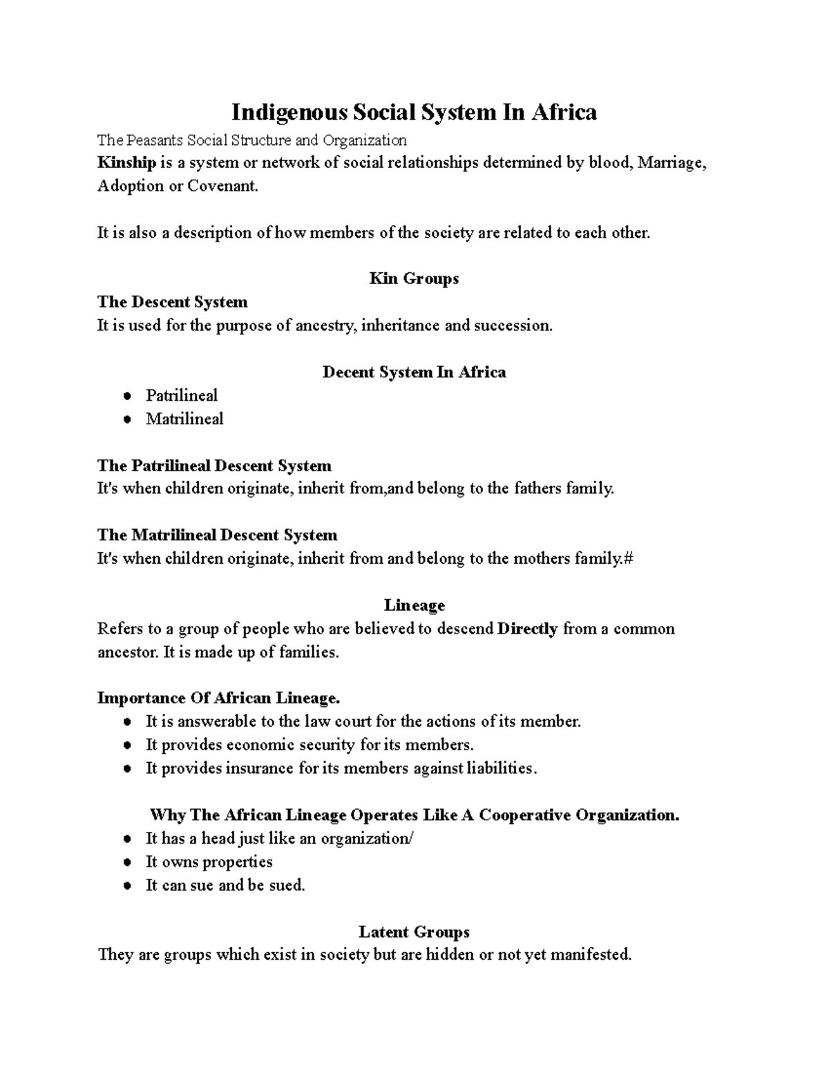 African Studies -1 - Indigenous Social System In Africa The Peasants ...