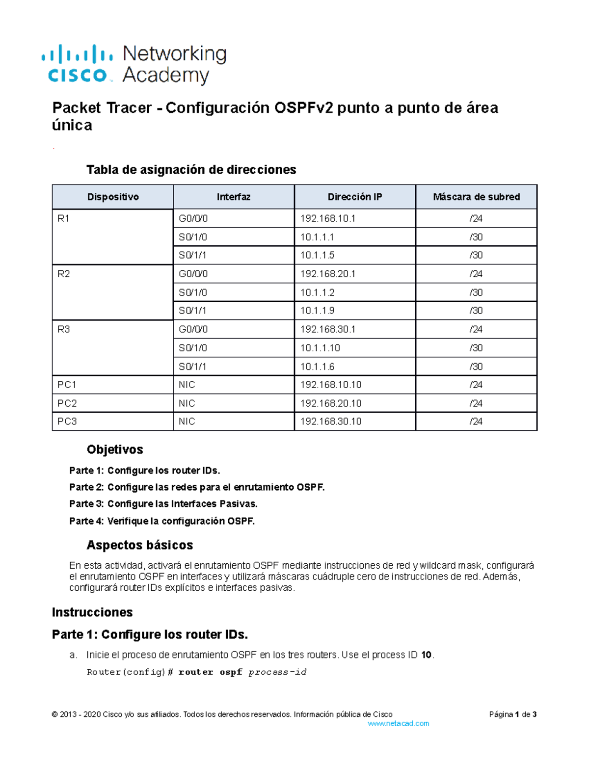 2.2.13 Packet Tracer - Point-to-Point Single-Area OSPFv 2 Configuration - Packet Tracer - - Studocu