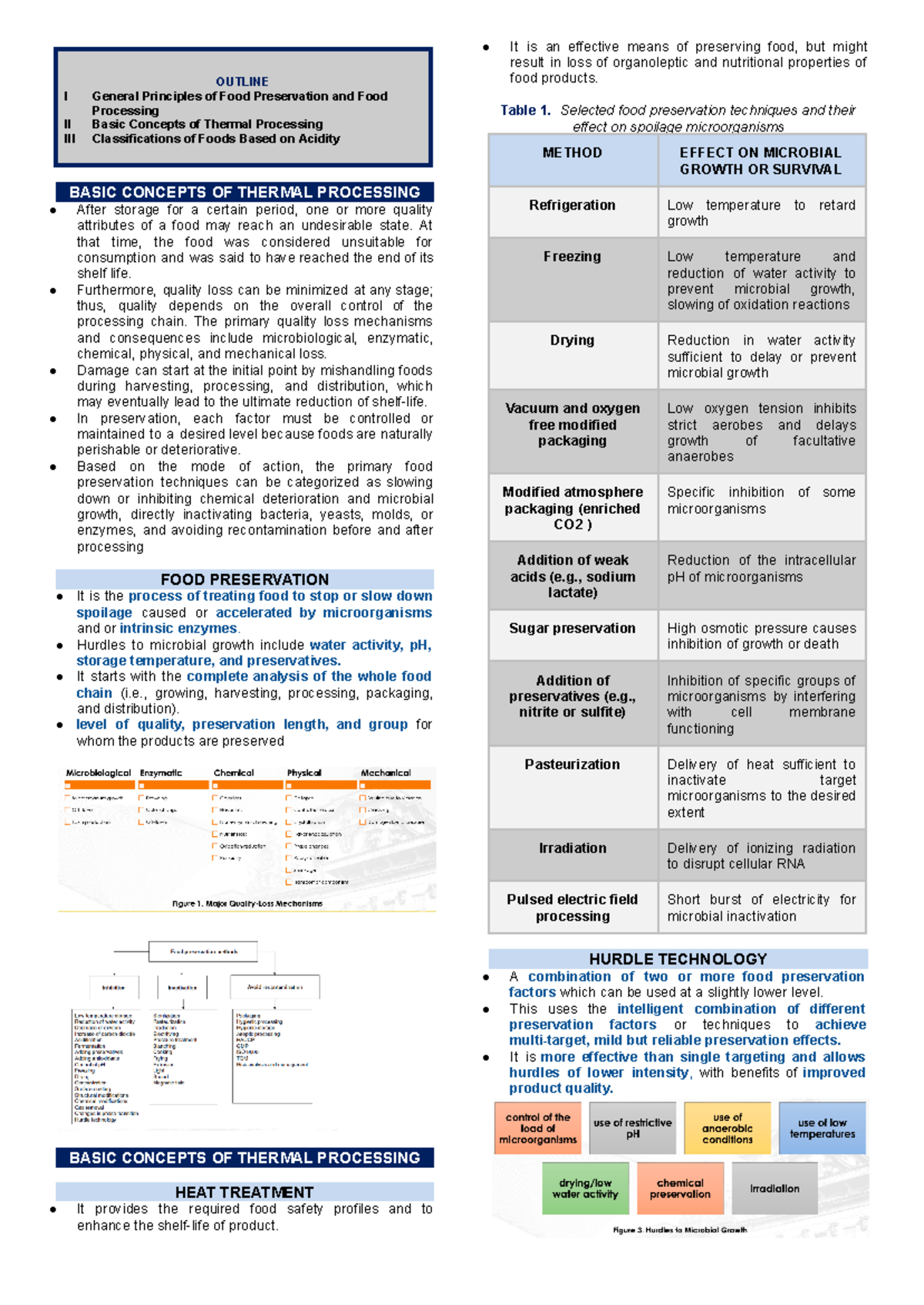 Hurdles TO Microbial Growth - OUTLINE I General Principles of Food ...