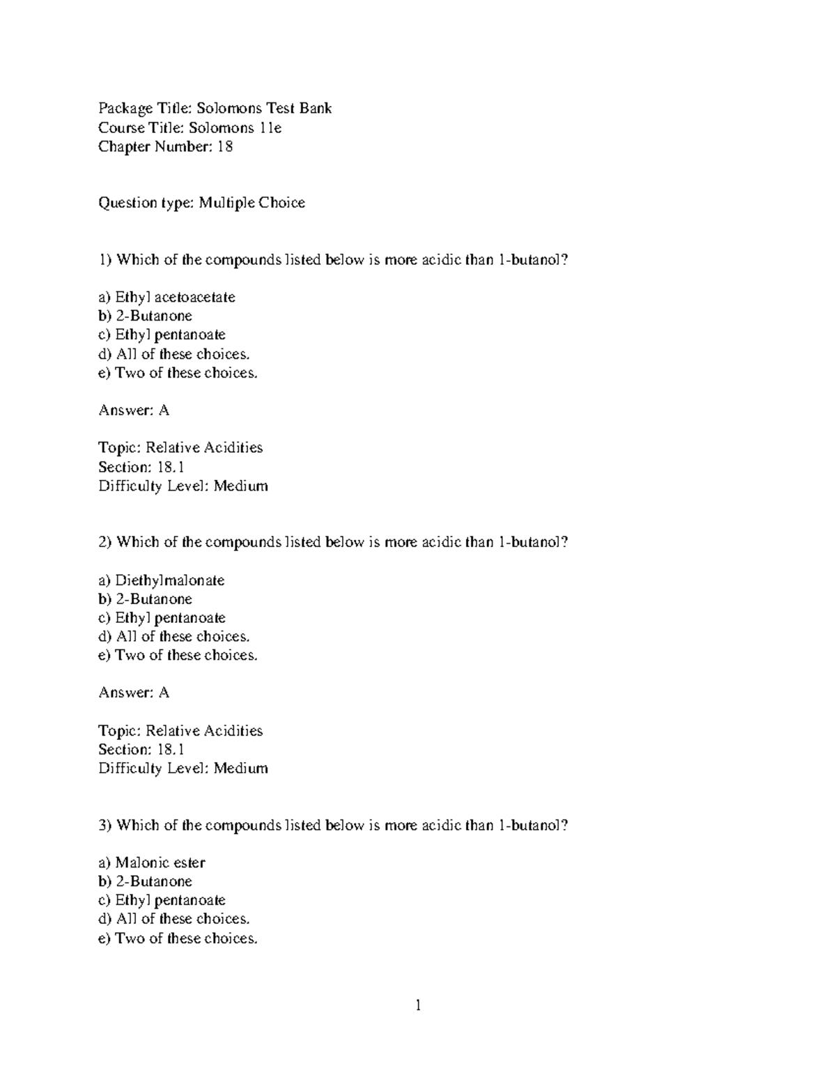 ochem chapter 18 - Package Title: Solomons Test Bank Course Title ...